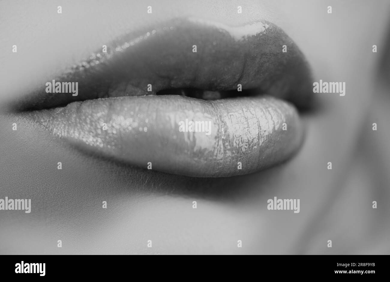 Lips close up. Cosmetics make up advertising. Beautiful female perfect ...