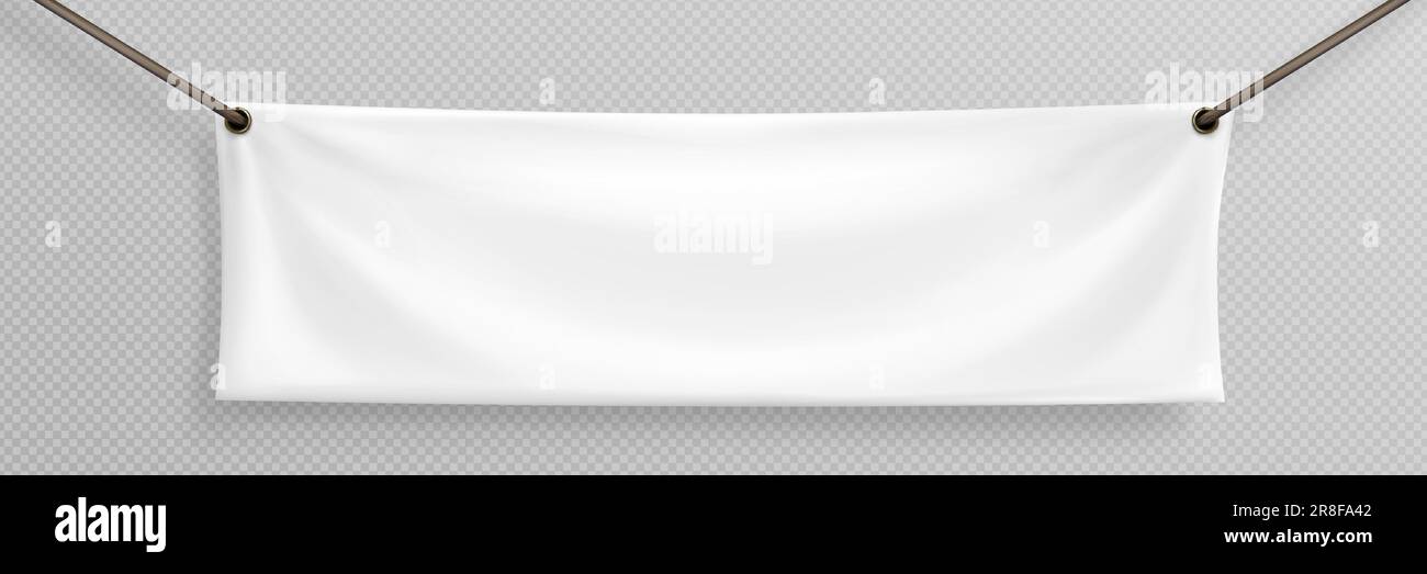 White realistic hang blank fabric horizontal canvas banner sign vector ...
