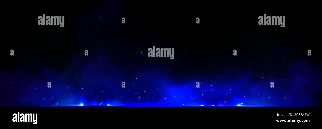 Blue fire overlay with spark ember flame and smoke realistic background ...