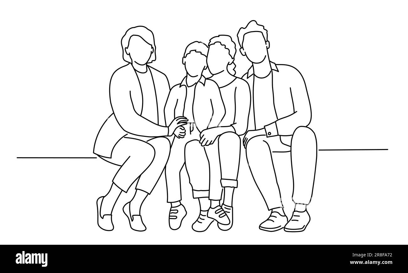 Family sitting together. Hand drawn vector illustration Stock Vector ...