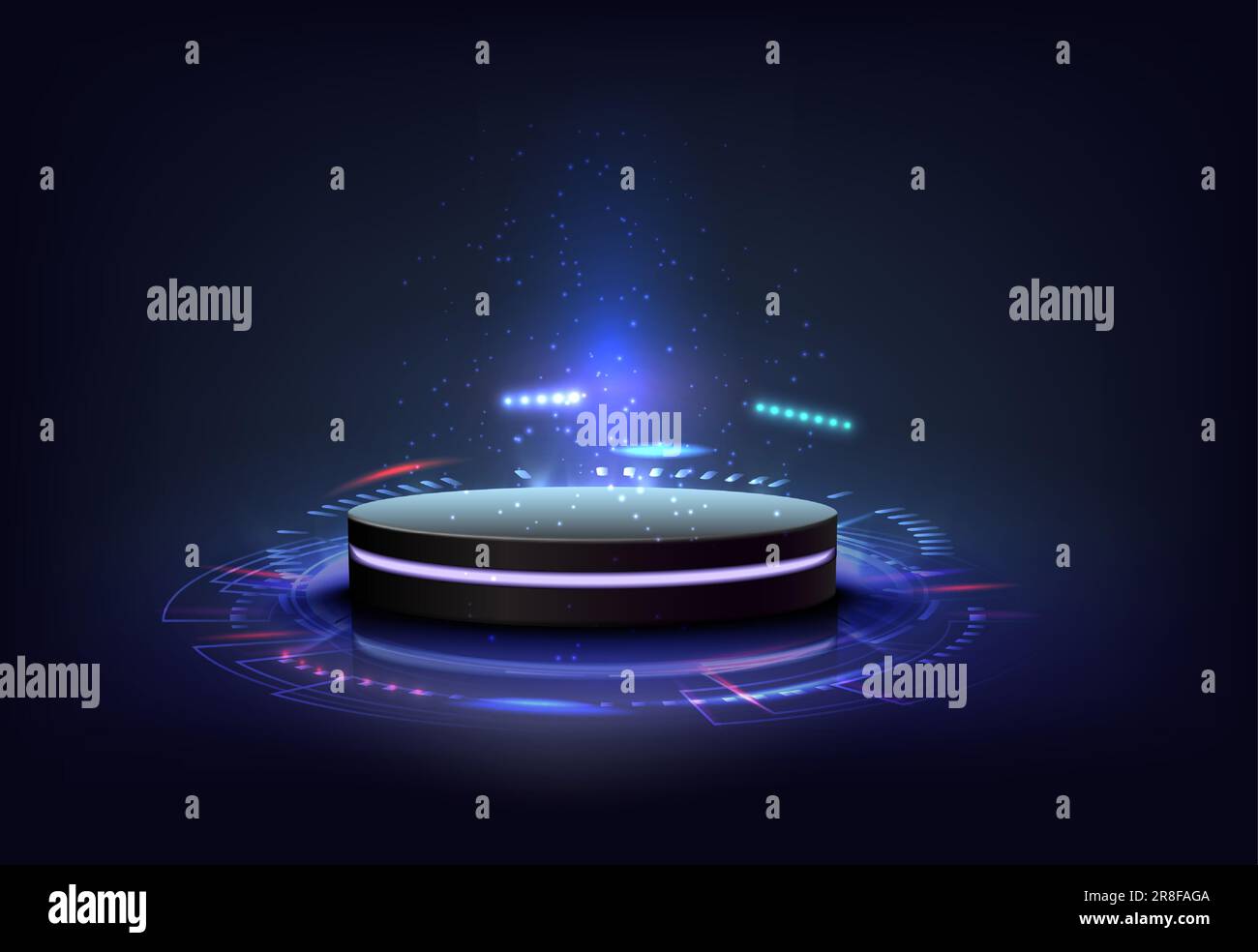 3d realistic vector round stage on dark background. Sci-fi glowing tech ...