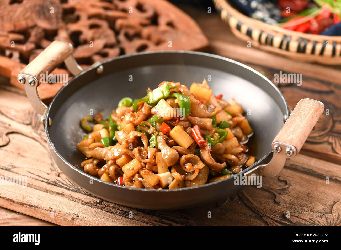 Griddle Cooked pork intestines with Pickled Radish Stock Photo - Alamy