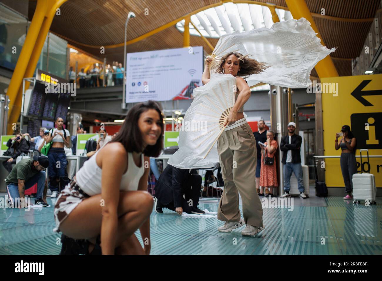 One of the performances at Terminal T4 of Adolfo Suárez Madrid-Barajas Airport, on June 21, 2023 ...