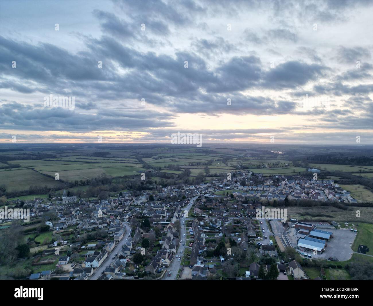 An aerial view of the quaint village of Kings Cliffe, England Stock ...