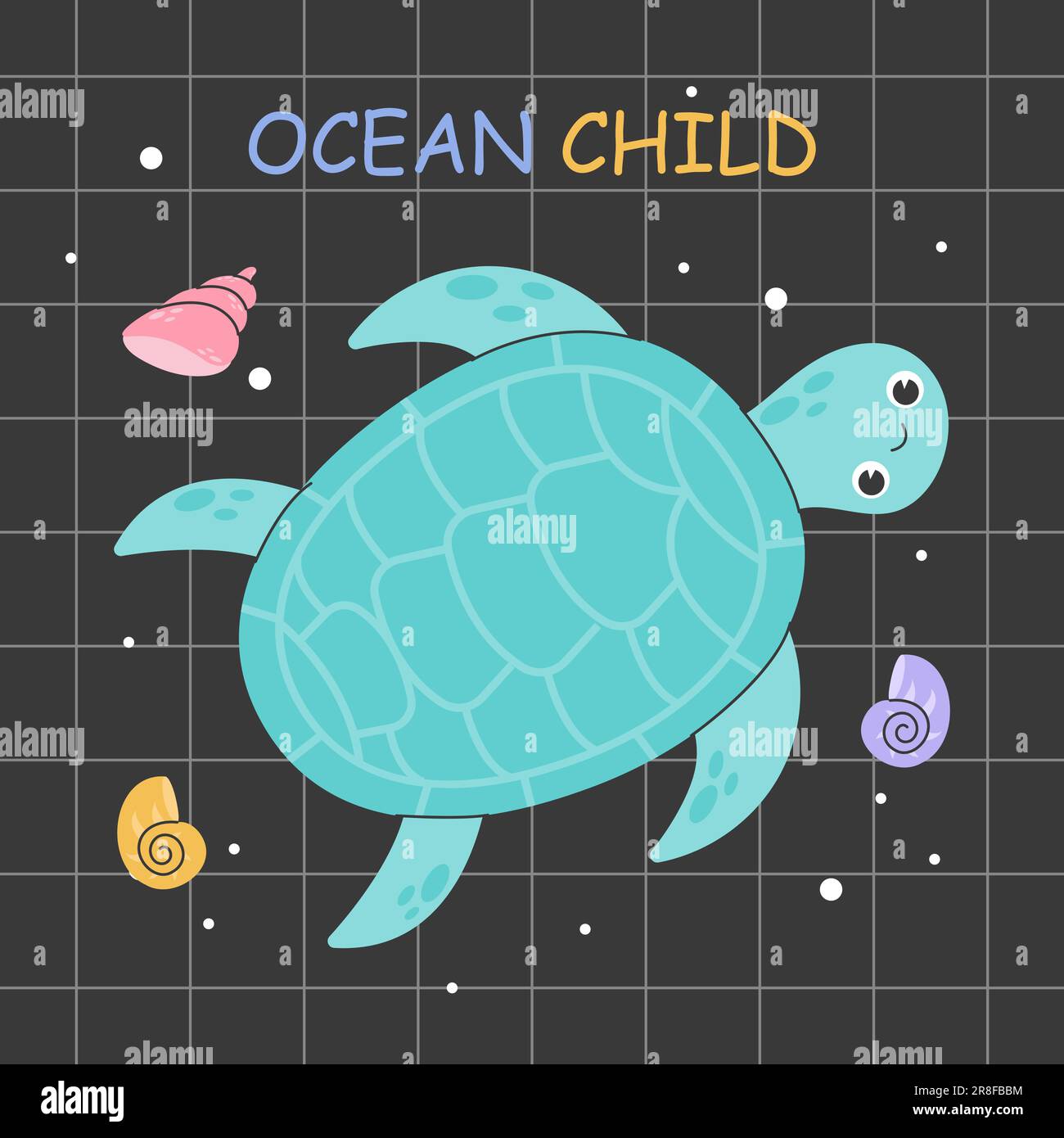 Poster with cute turtle and seashells Stock Vector Image & Art - Alamy