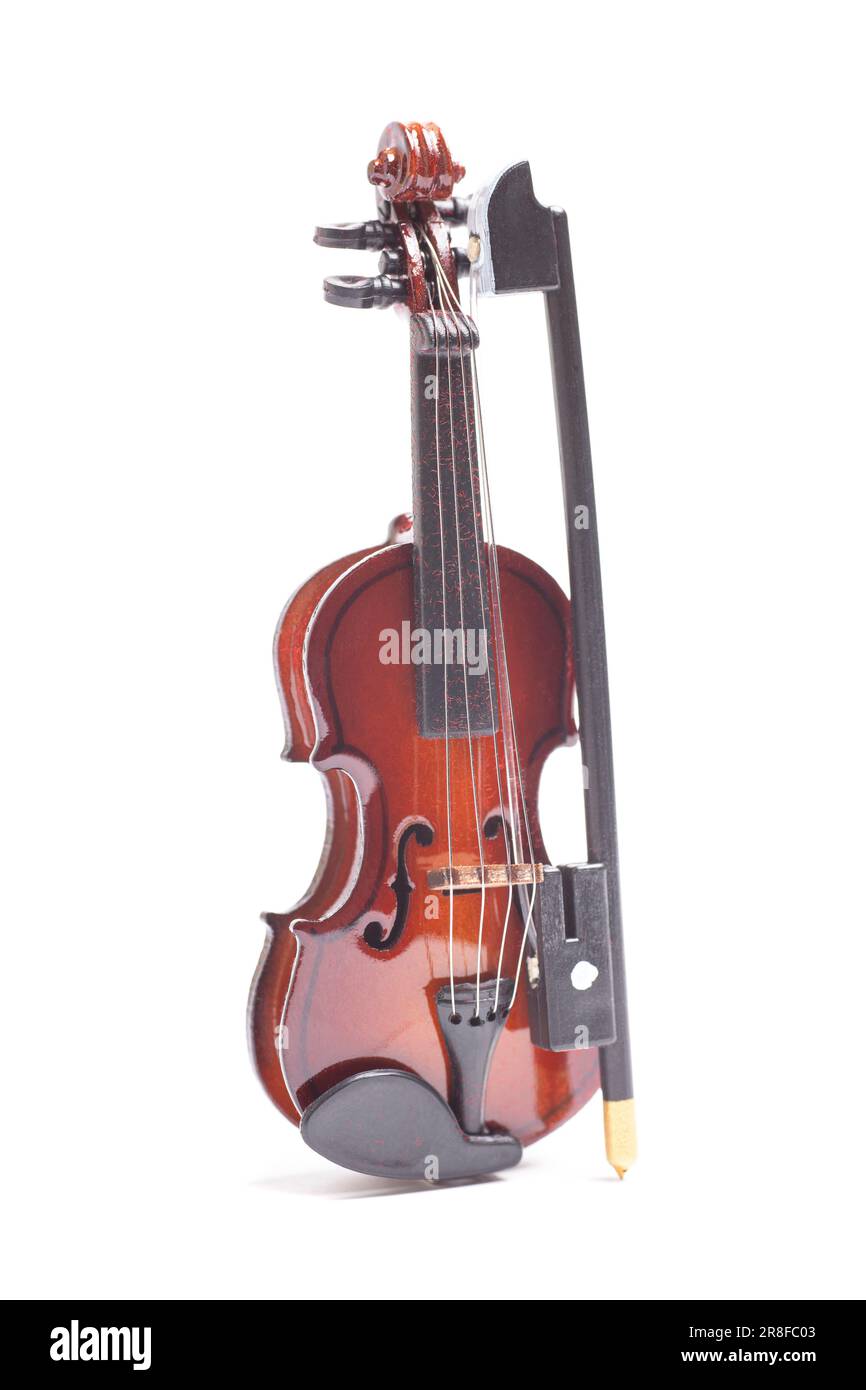 Violin with bow isolated on white background Stock Photo - Alamy