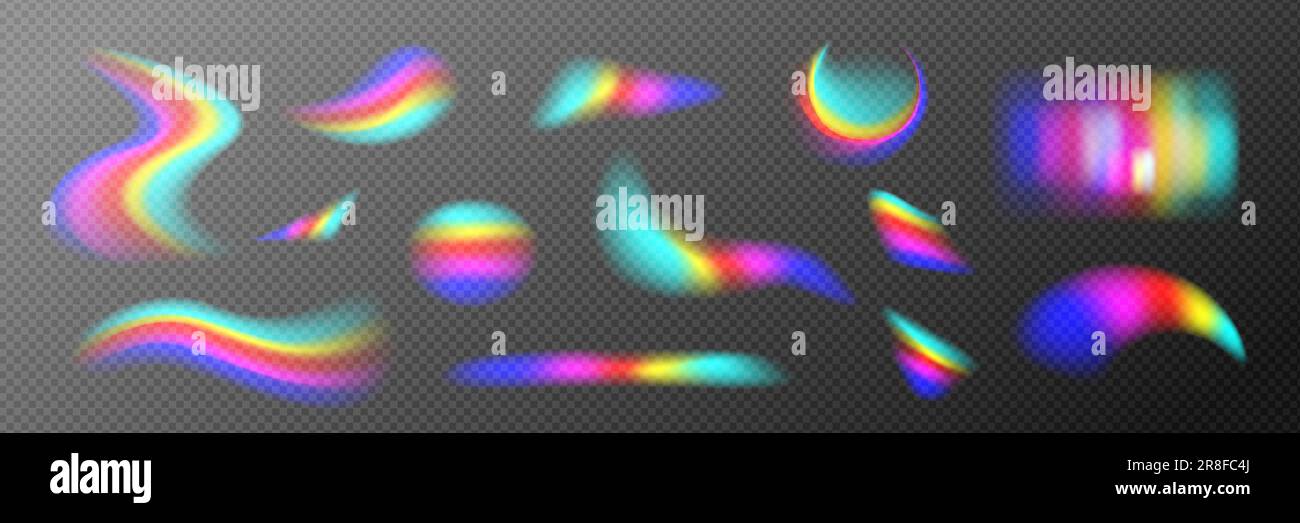 Rainbow holographic refraction prism light overlay on transparent ...