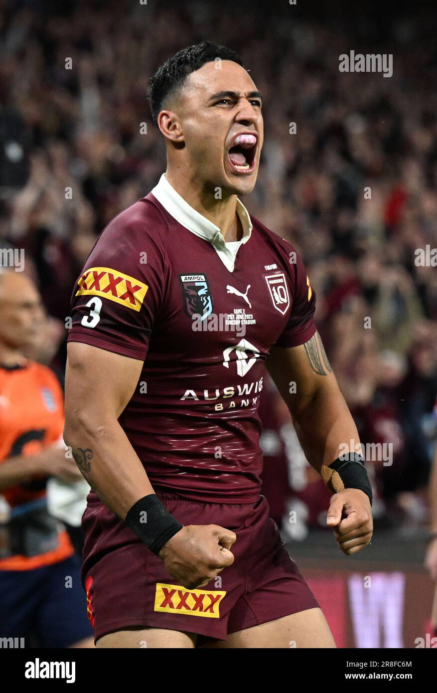 Brisbane, Australia. 21st June, 2023. Valentine Holmes of the Maroons ...