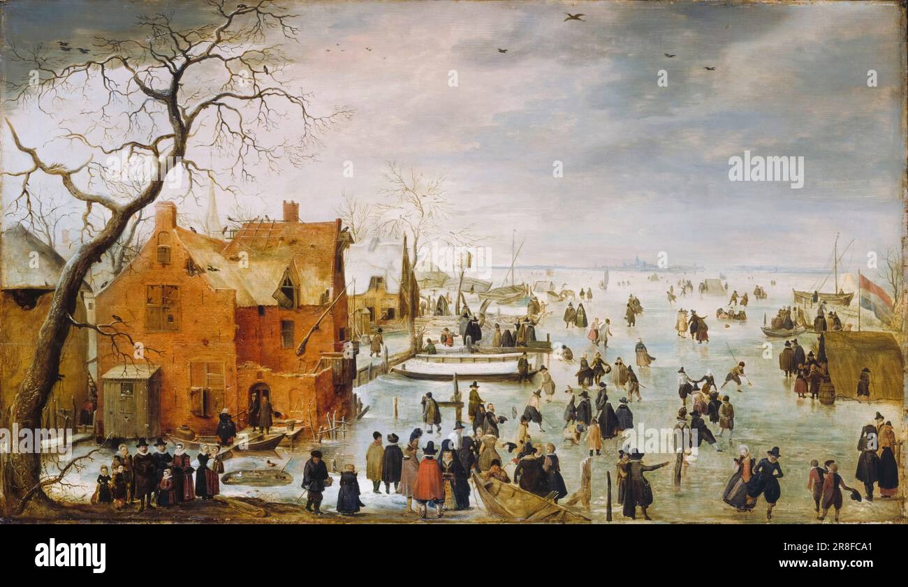 Hendrick Avercamp, Winter Landscape, painting in oil on panel, circa 1610 Stock Photo - Alamy