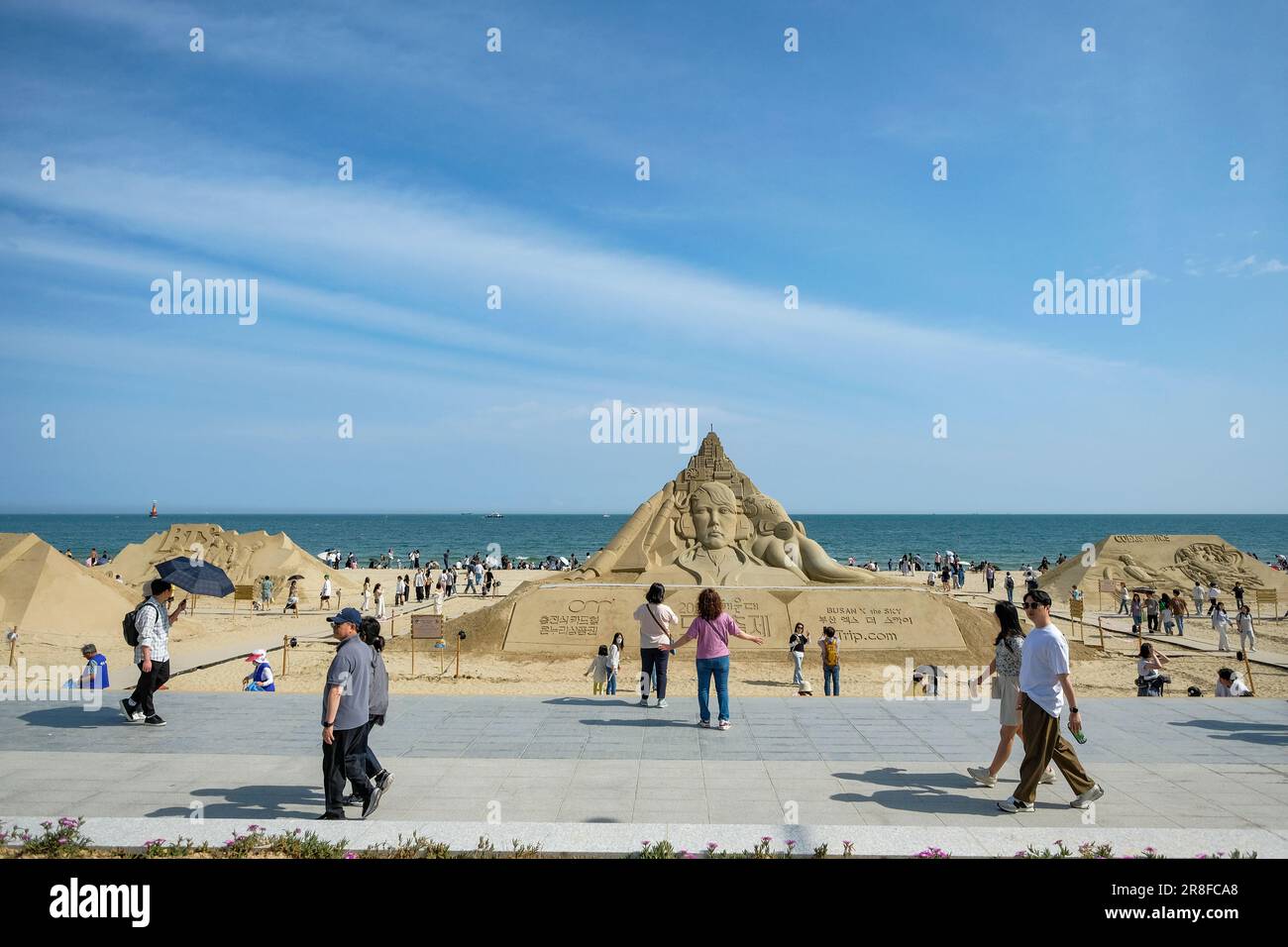 Busan, South Korea - May 27, 2023: People walking along the Haeundae ...