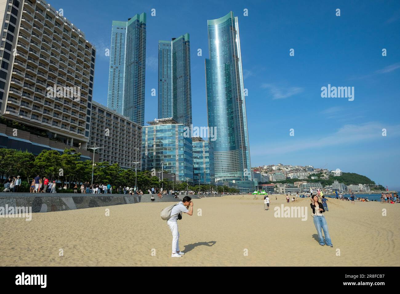 Busan, South Korea - May 27, 2023: People walking along the Haeundae ...