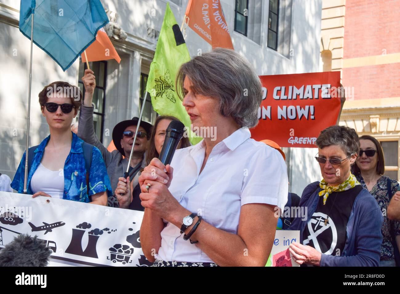 London, UK. 21st June 2023. Campaigner Sarah Finch, who is bringing ...