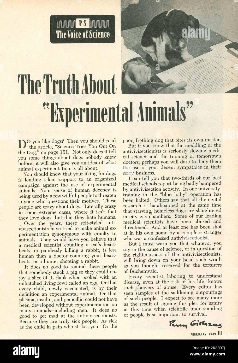 The truth about experimental animals article in Popular Science ...
