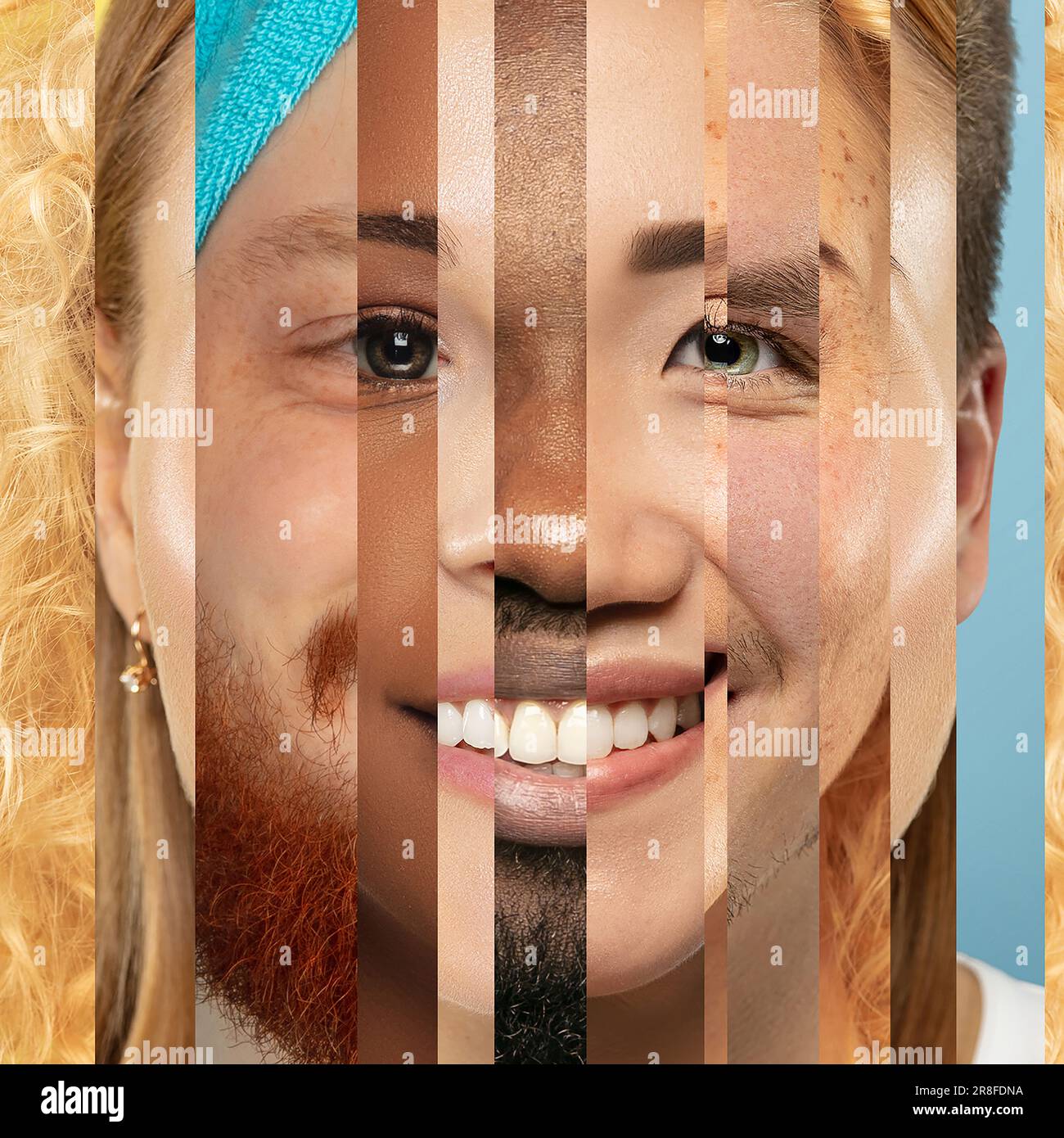 Human face made from portrait of different people, men and women of ...