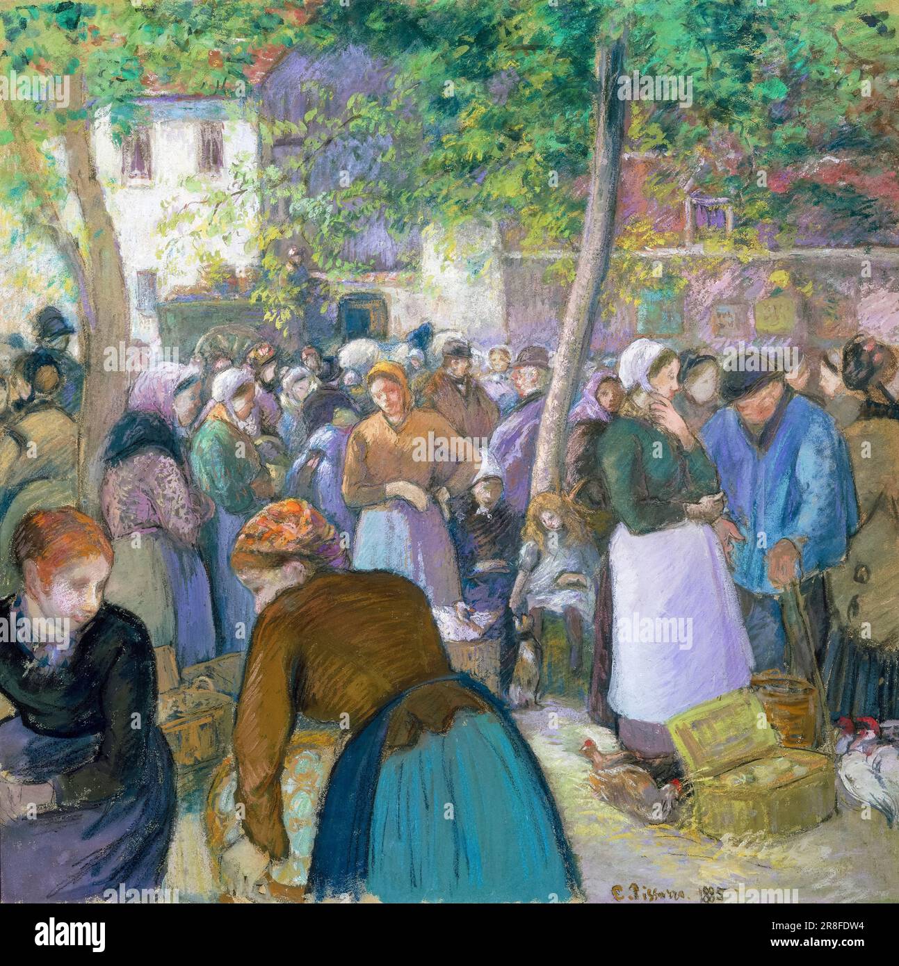 Camille Pissarro, Poultry Market at Gisors, painting in tempera and ...