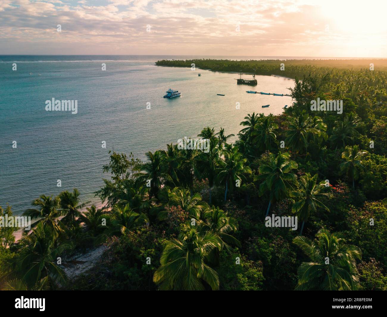 Aerial panoramic view of tropical island beach and Caribbean sea ...