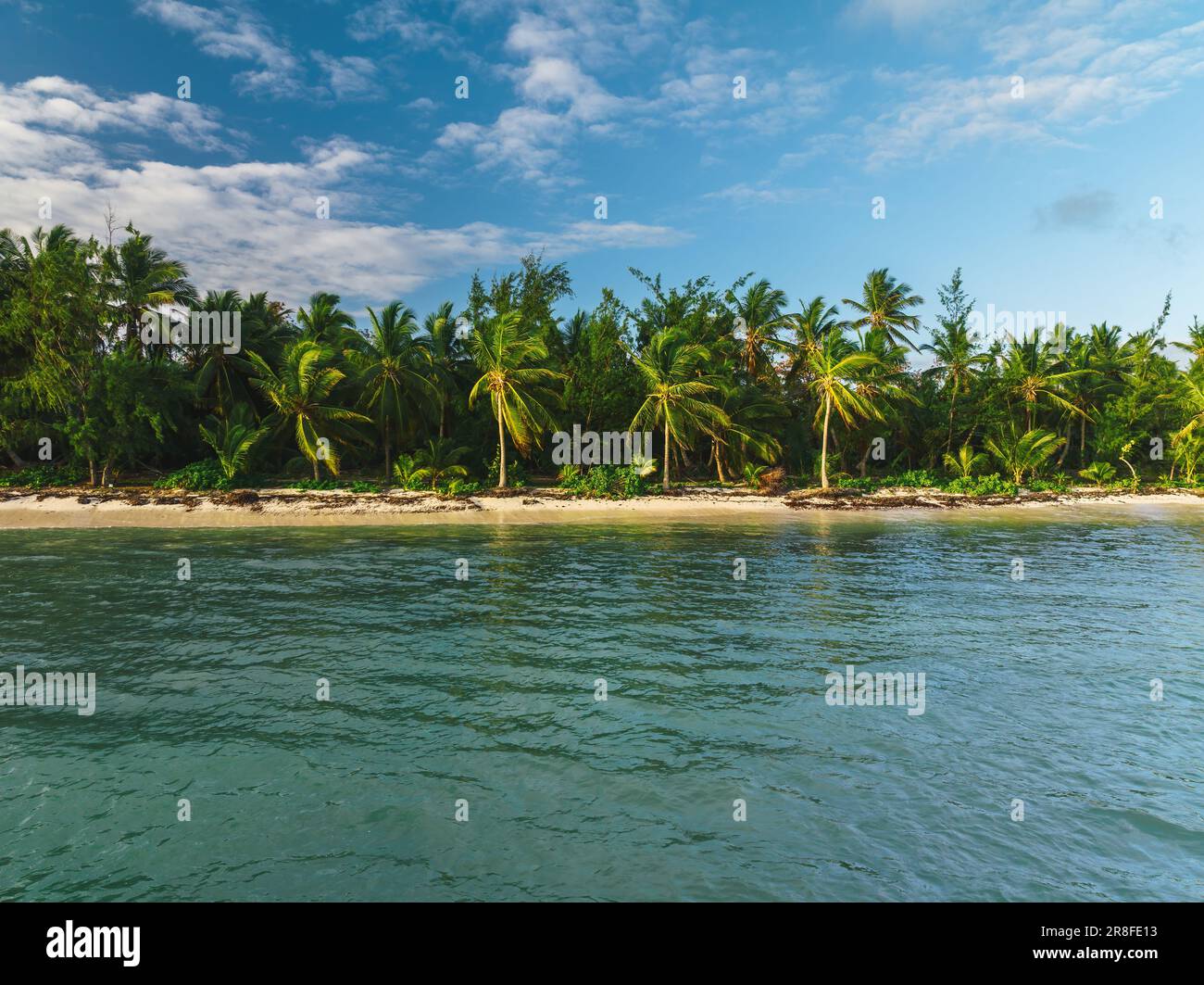Aerial panoramic view of tropical island beach and Caribbean sea ...