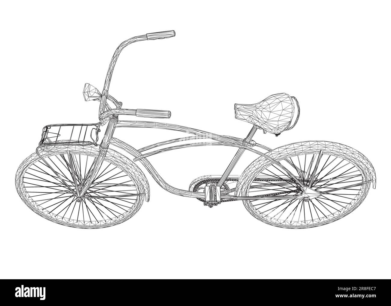 Wireframe vintage bicycle, vector. Black and white retro bicycle. 3D ...