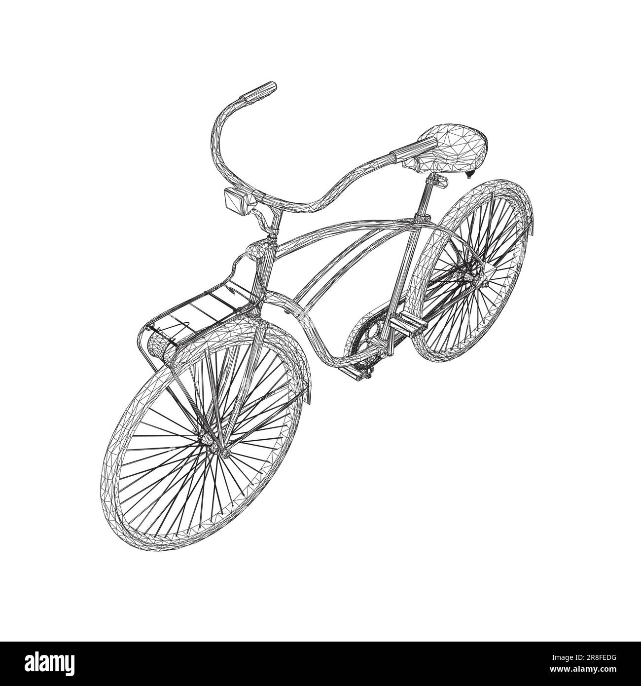 Wireframe vintage bicycle, vector. Black and white retro bicycle. 3D ...