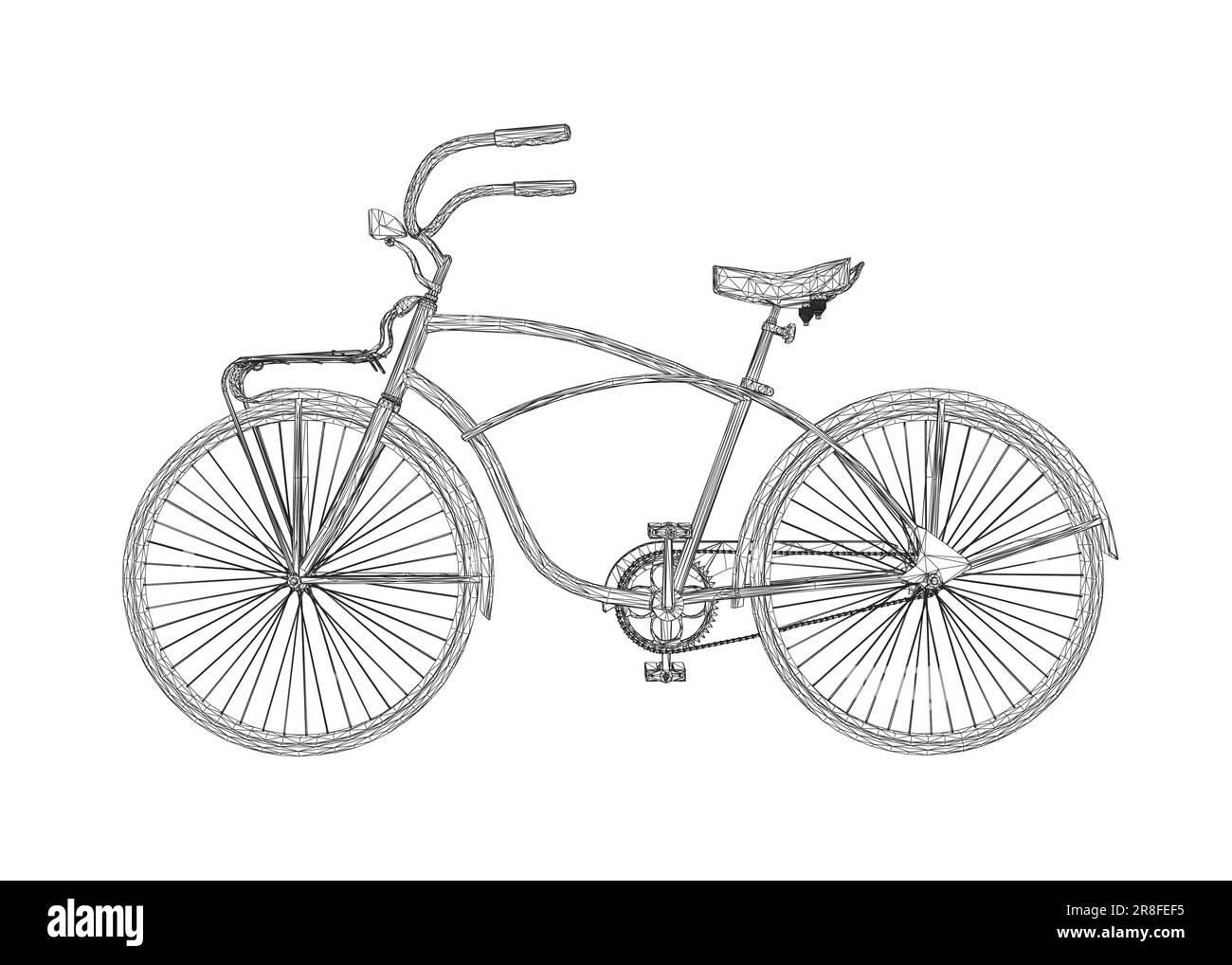 Wireframe vintage bicycle, vector. Black and white retro bicycle. 3D ...