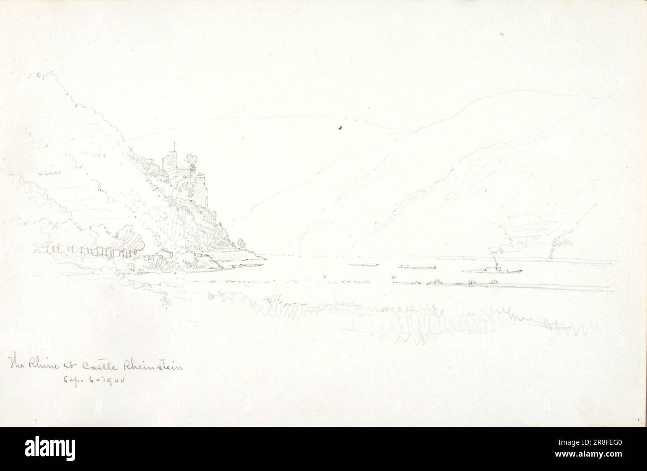 The Rhine at Castle Rheinstein 1900 by George Elbert Burr, born Monroe ...