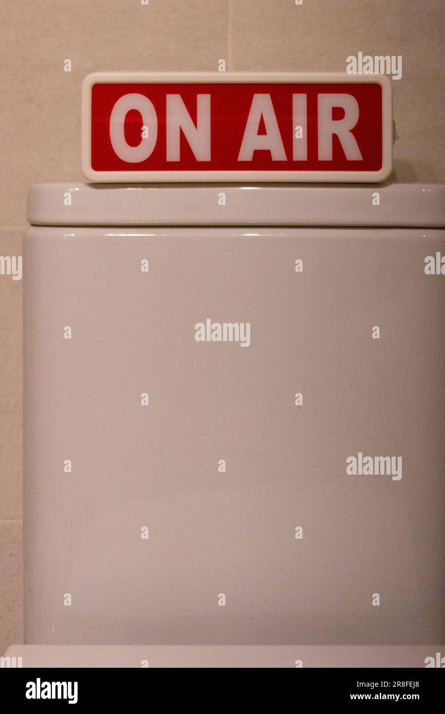 billboard signboard or indicator sign with the word "on air" written in ...