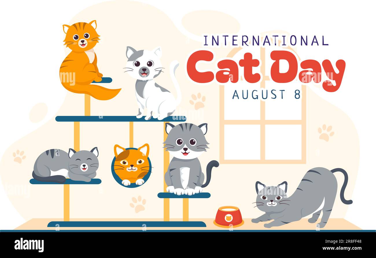International Cat Day Vector Illustration on August 8 with Cats Animals ...
