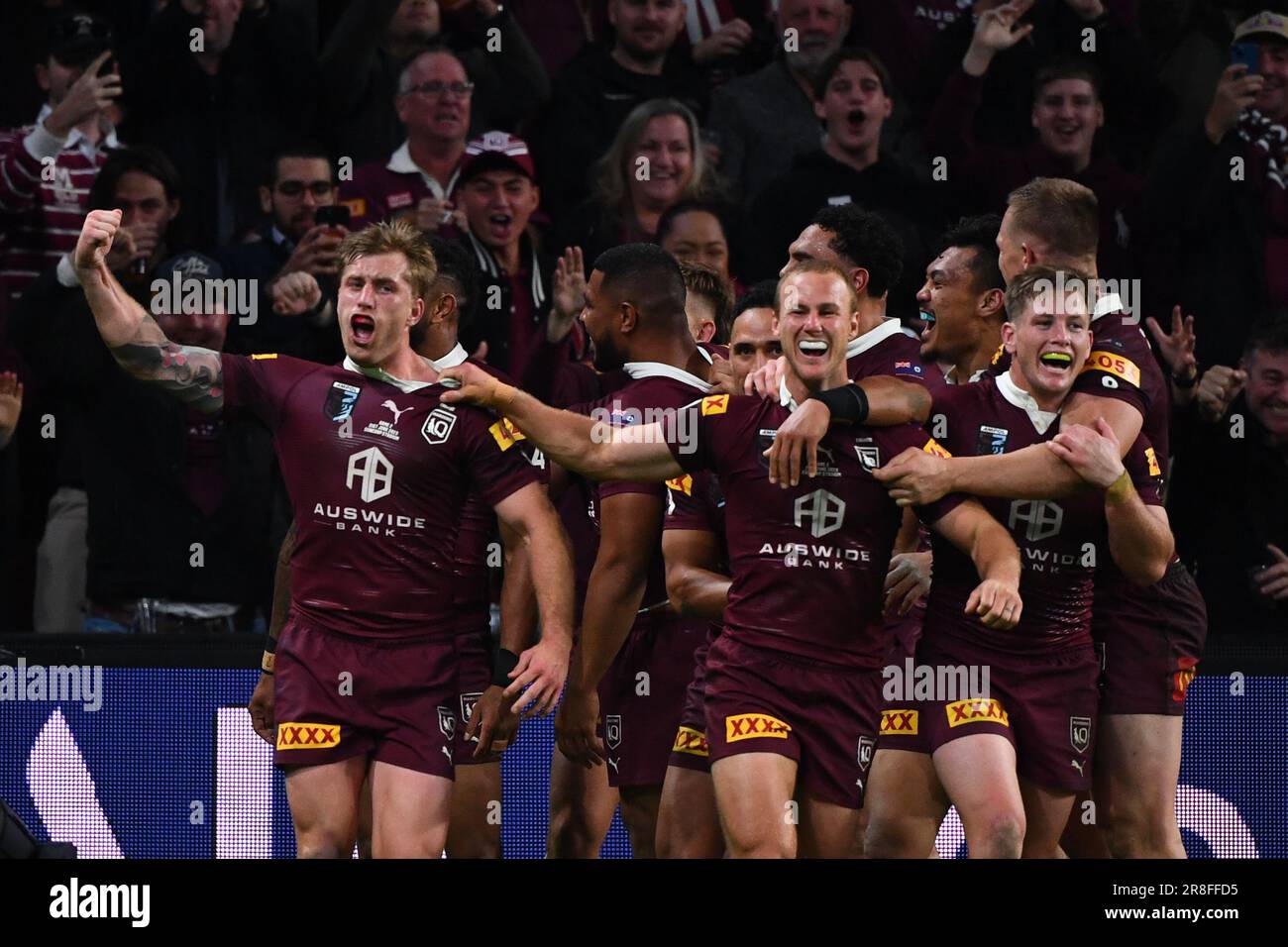 Brisbane, Australia. 21st June, 2023. The Maroons celebrate during ...