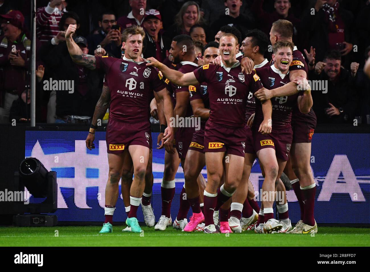 Brisbane, Australia. 21st June, 2023. The Maroons celebrate during ...