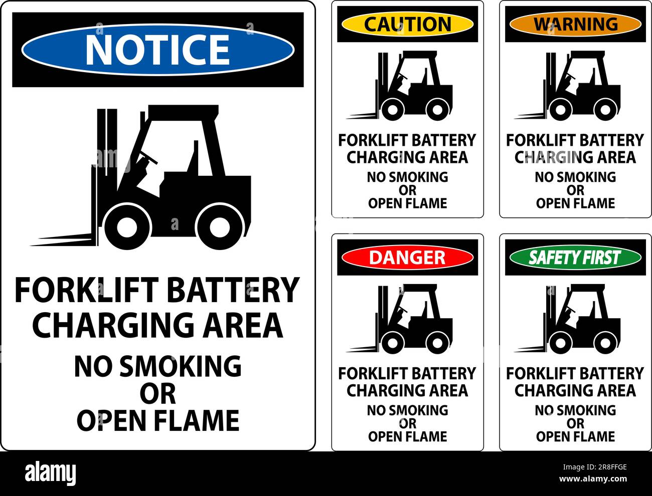 Danger Sign Forklift Battery Charging Area, No Smoking Or Open Flame ...