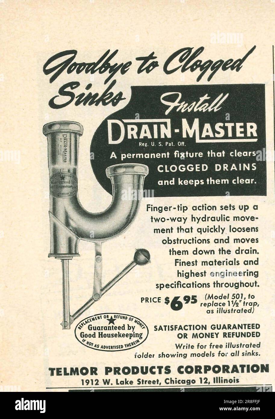 Drain-master for clogged drains by Telmor products advert in a magazine ...