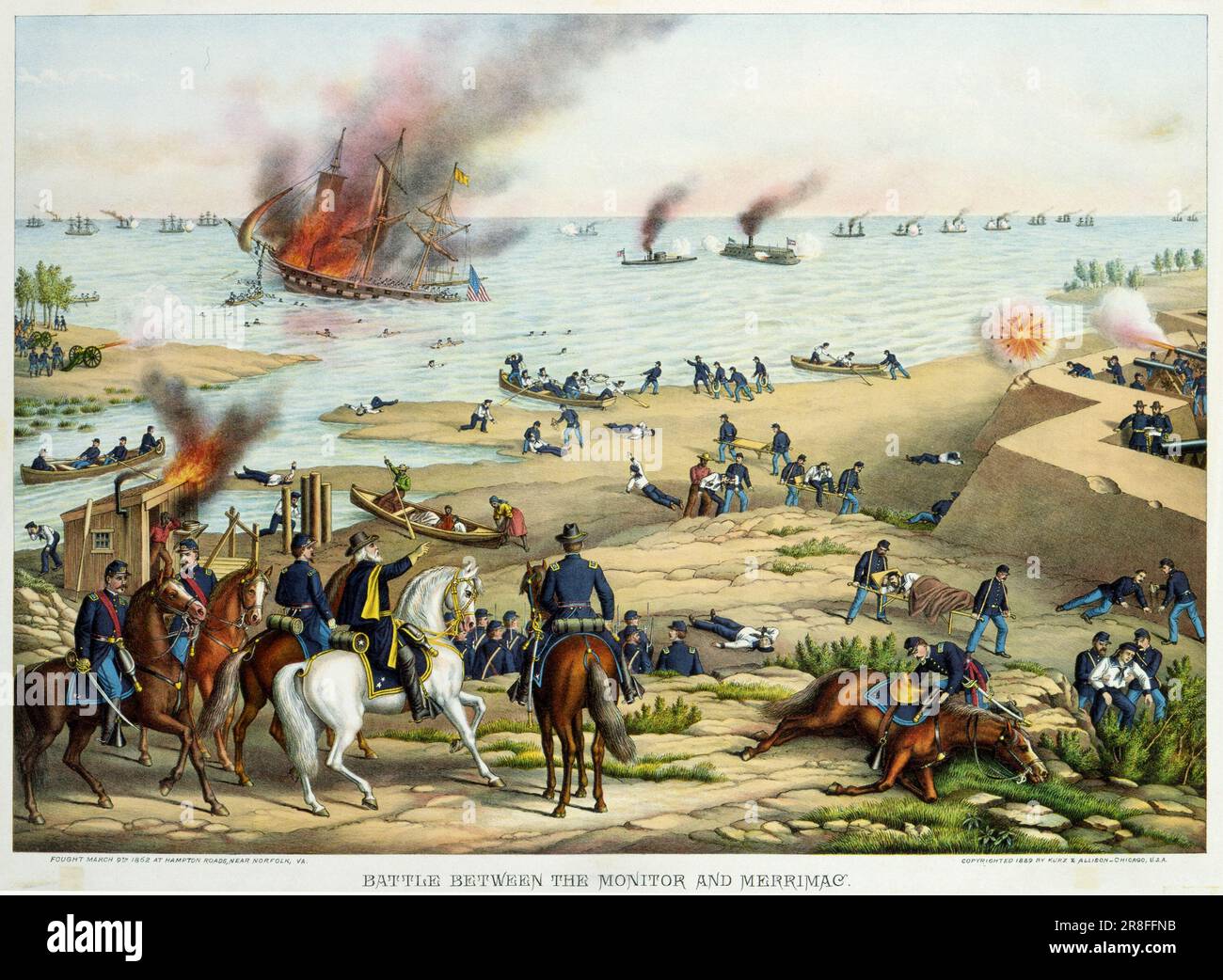 Battle between the Monitor and Merrimac 1889 by Kurz and Allison, 1880 ...
