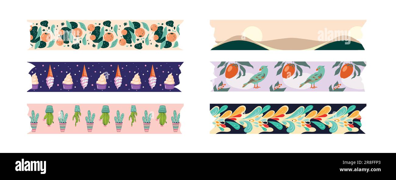 Washi tapes, scrapbook paper strips with cute patterns. Stickers for ...