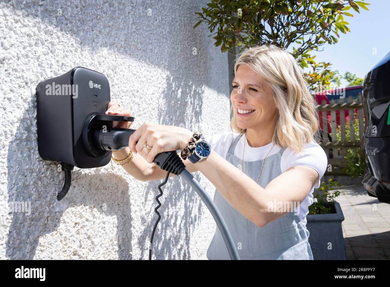 EDITORIAL USE ONLY Formula E reporter Nicki Shields uses Hive's new EV charger as new research ...