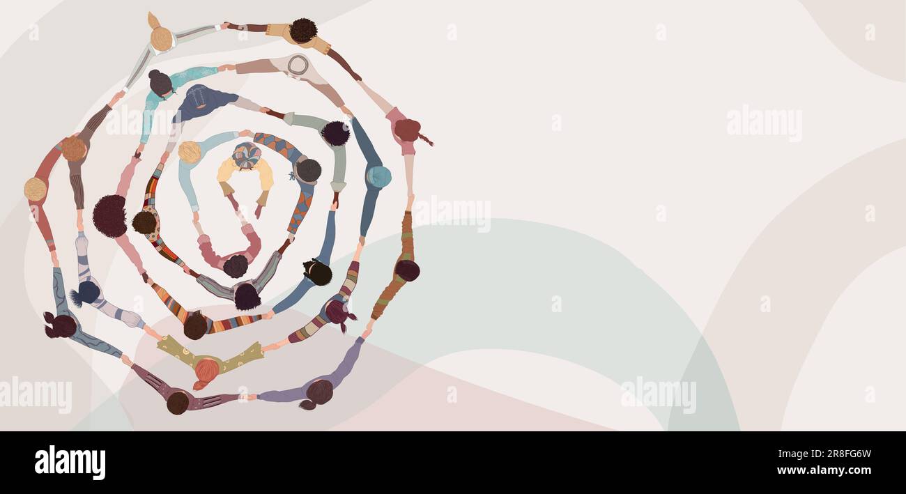 Group of people in circle from diverse culture holding hands.Teamwork ...