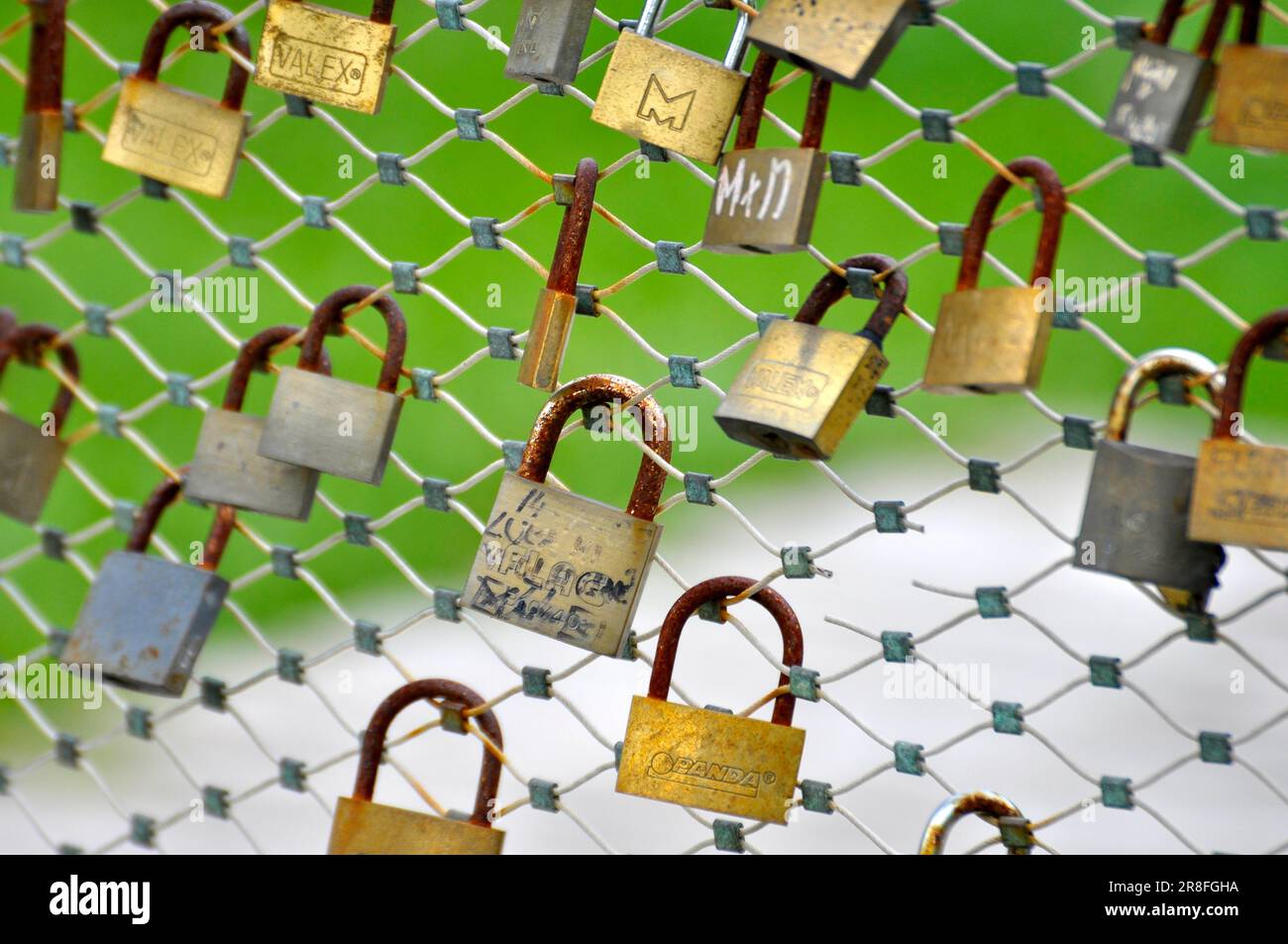 Friendship Locks on a Fence, Suspension Lock, Love Lock Stock Photo - Alamy