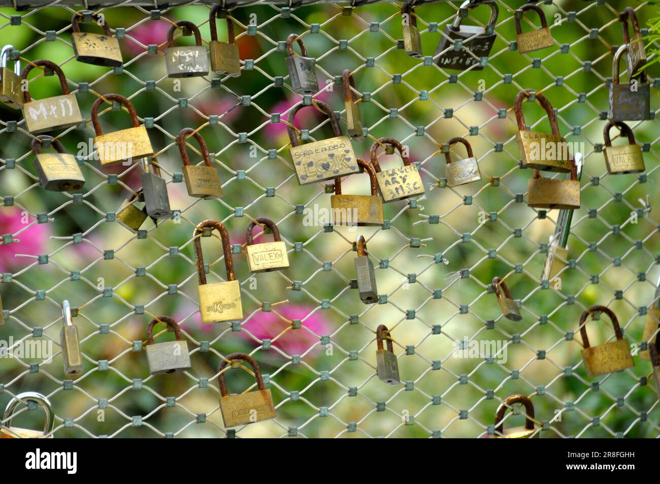Friendship Locks on a Fence, Suspension Lock, Love Lock Stock Photo - Alamy