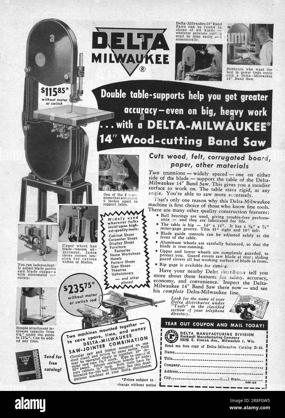 Delta Milwakee 14 wood -cutting saw advert in a magazine 1949 Stock ...