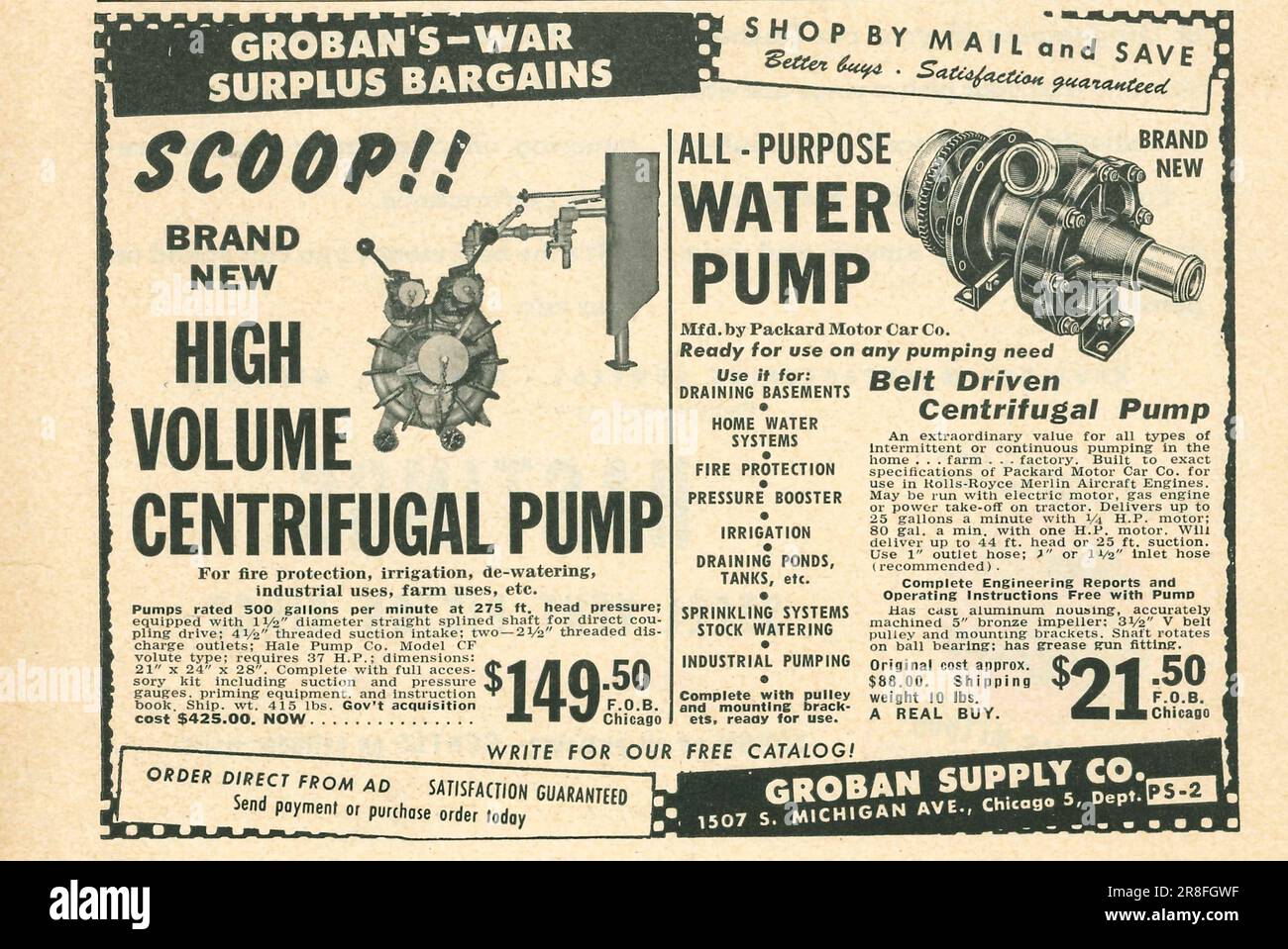 Groban supply - war surplus bargains - pumps advert in a magazine 1949 ...