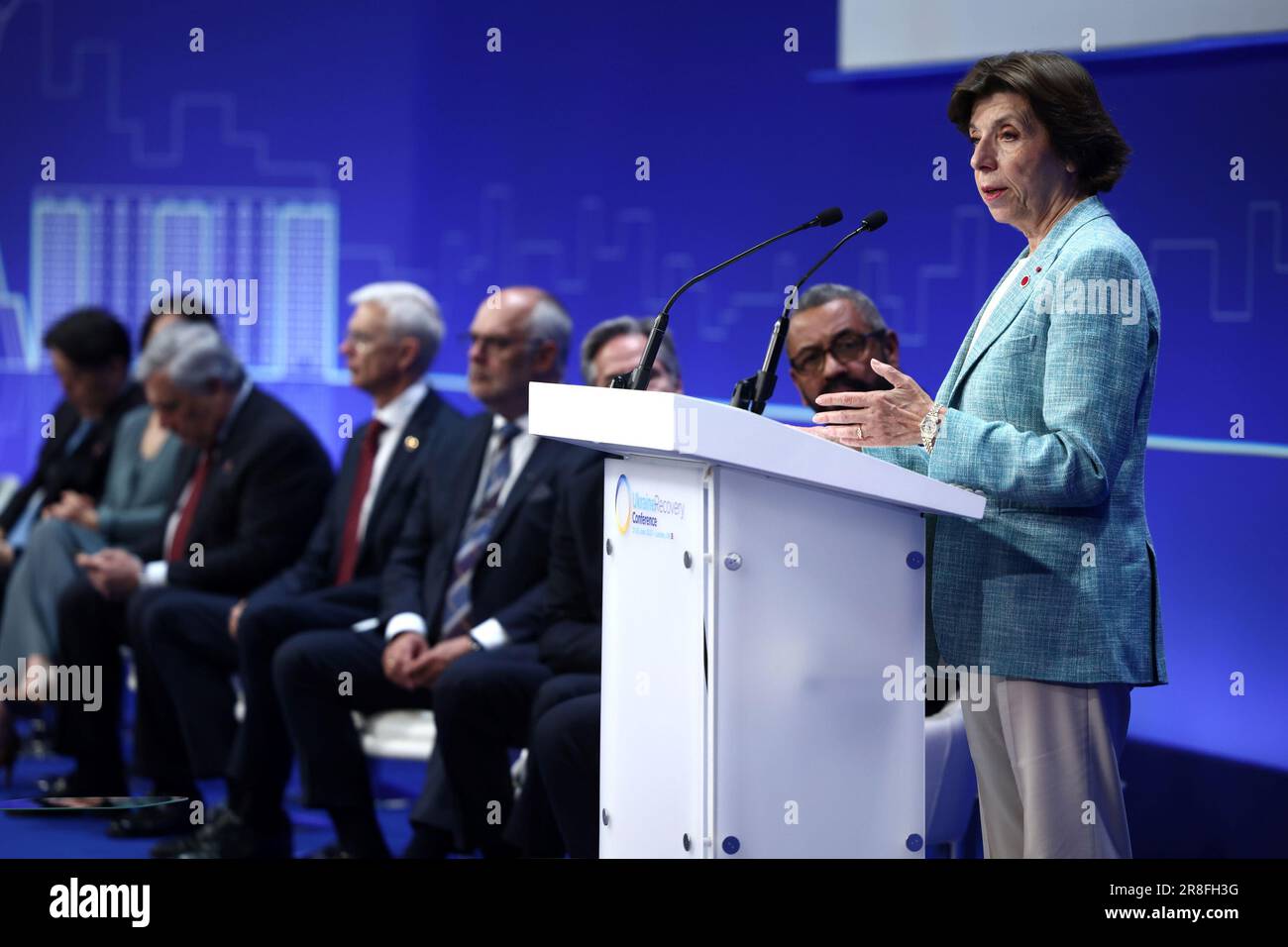 France's Foreign Minister Catherine Colonna addresses the opening ...