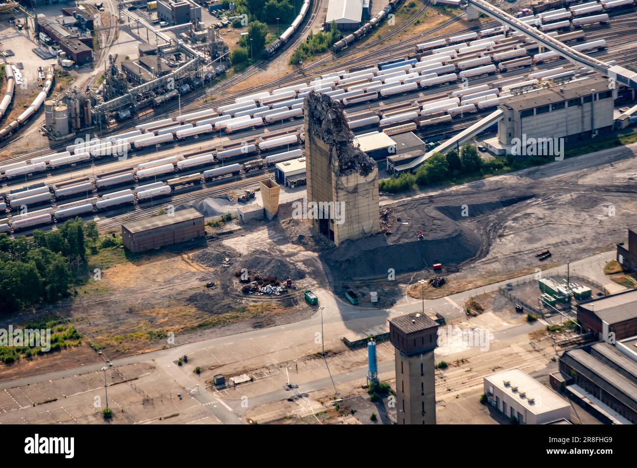 Deconstruction of shaft 7 winding tower of the former Auguste Victoria ...