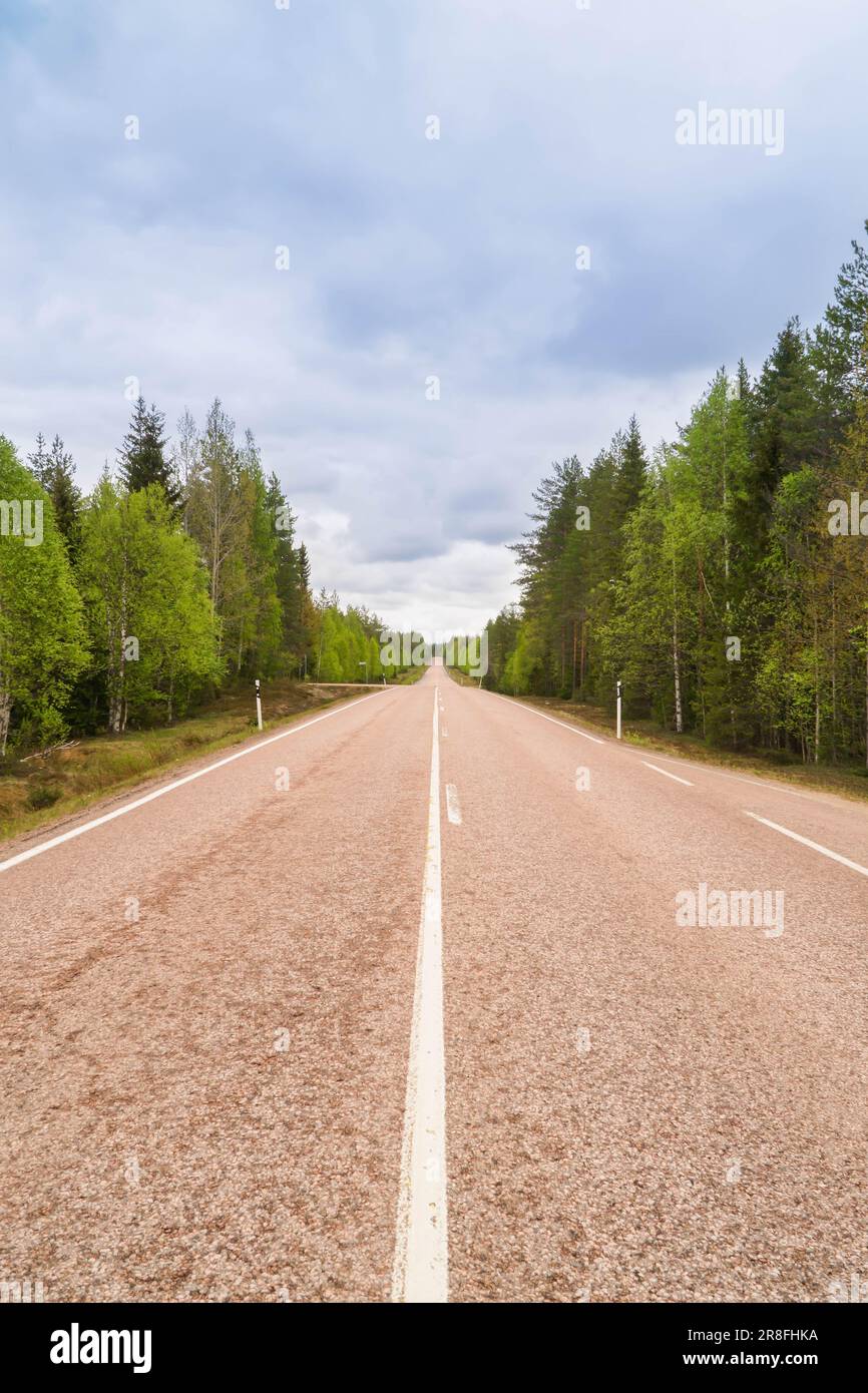 A stretch of straight road along Route 22 in the Utajarvi area of ...