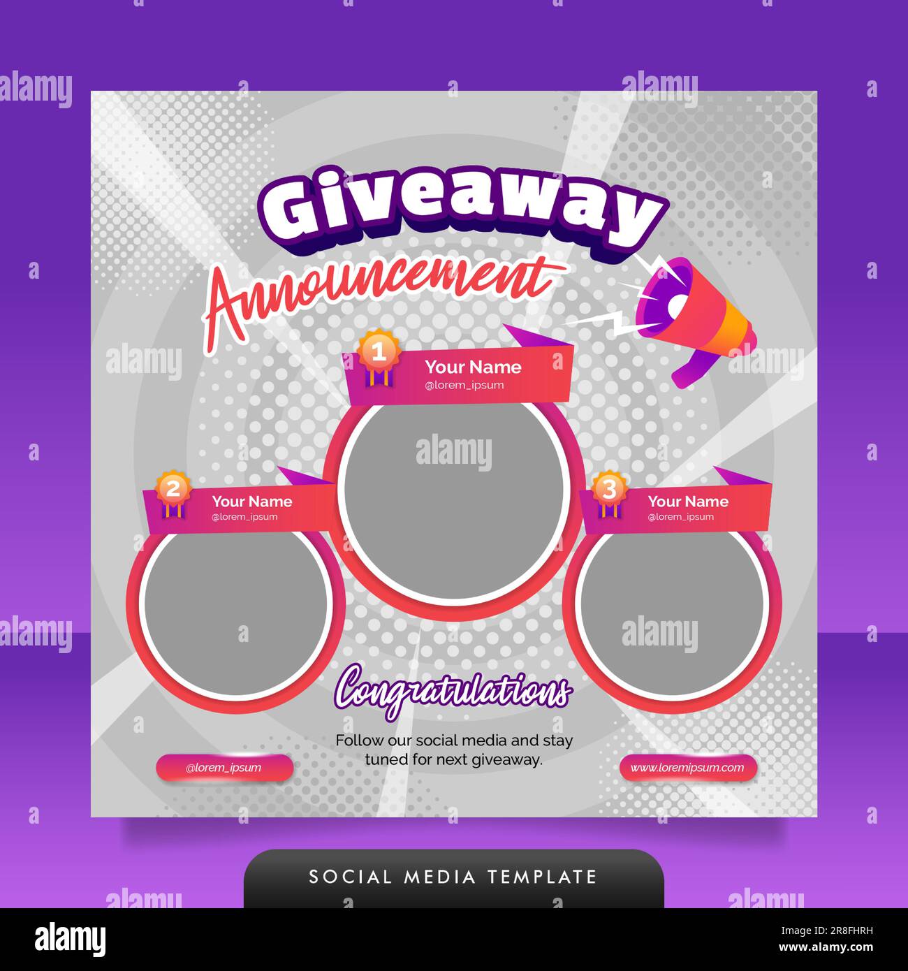 Giveaway winner announcement social media post banner template Stock ...