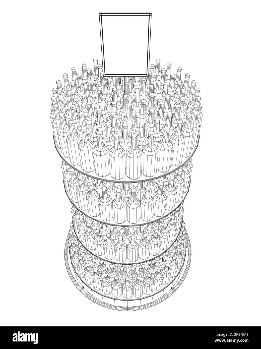 Wireframe Wine bottles stacked on wooden racks. Vector illustration ...