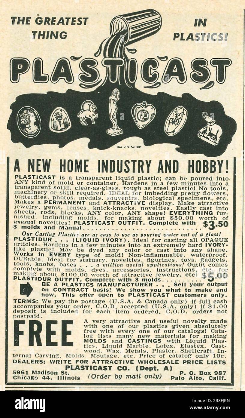 Plasticast transparent liquid plastic advert in a magazine 1949 Stock ...