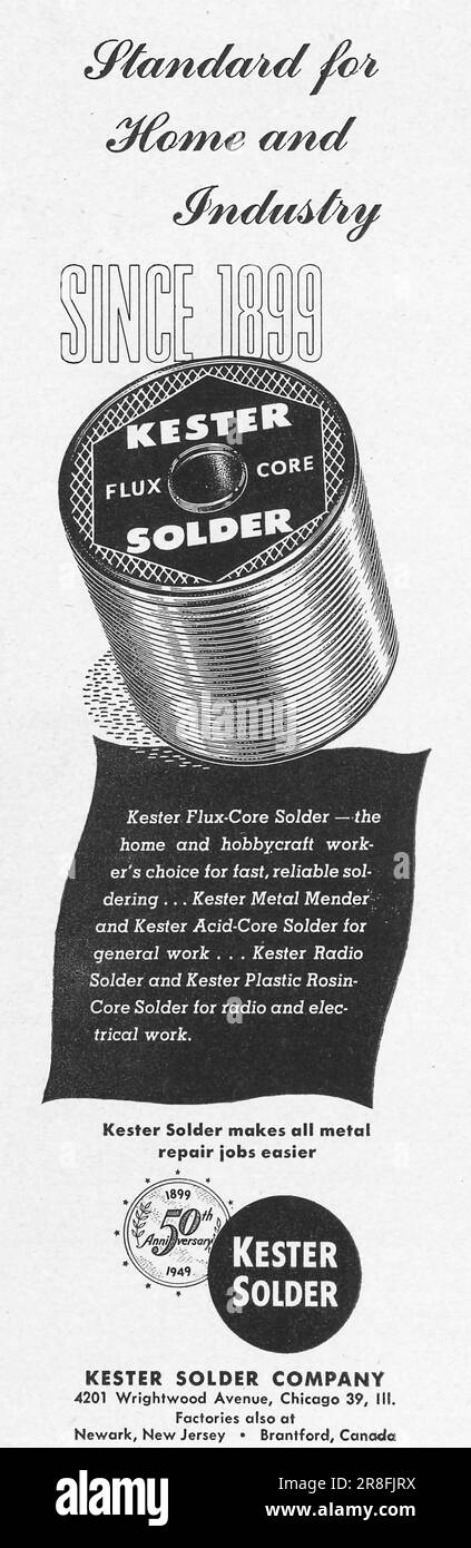 Kester Flux-Core Solder, metal mender advert in a magazine 1949 Stock ...