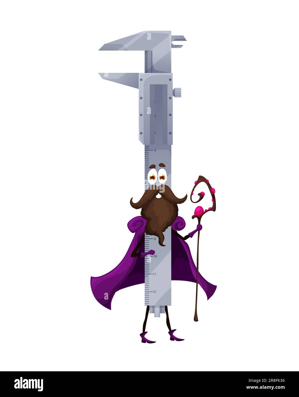 Cartoon Halloween vernier caliper tool wizard character. Isolated ...