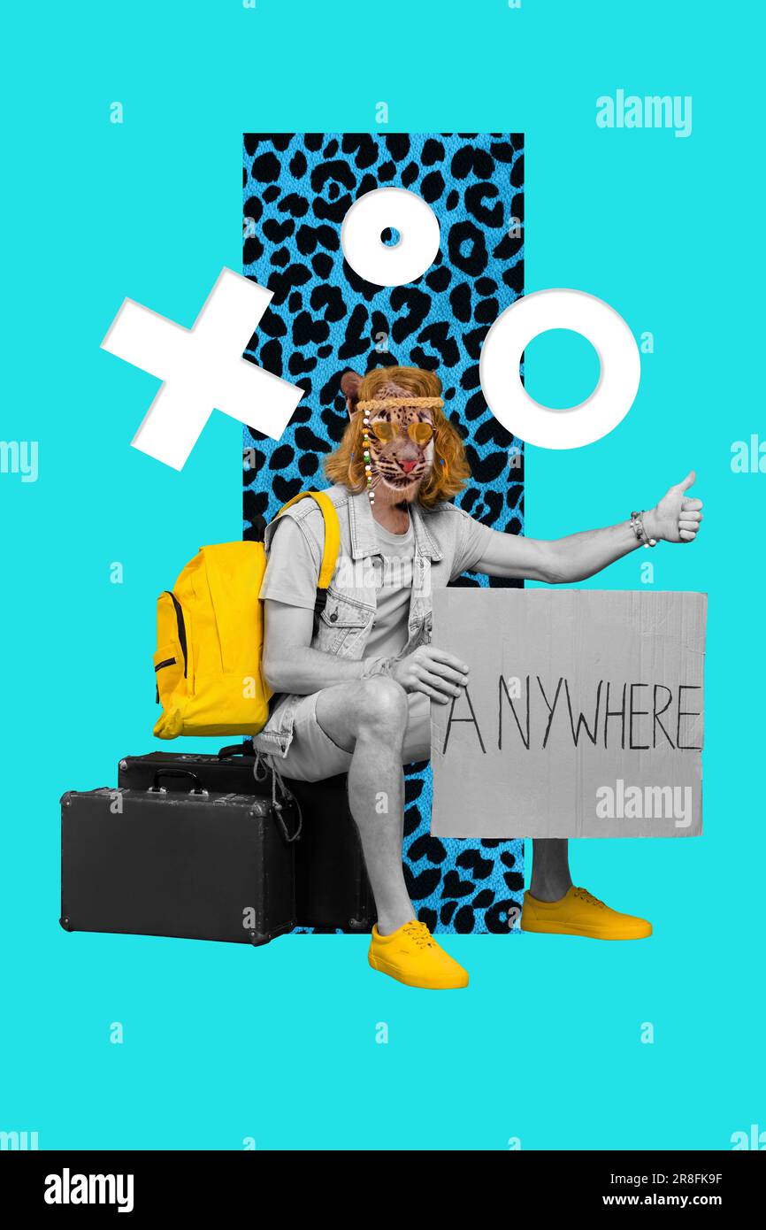 Creative 3d photo collage painting of funky guy tiger instead head ...