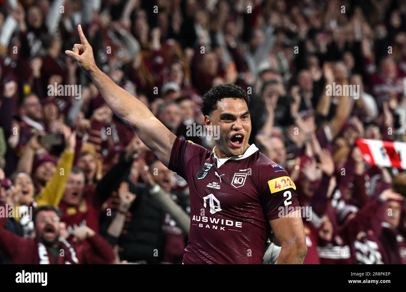 Brisbane, Australia. 21st June, 2023. Xavier Coates of the Maroons ...