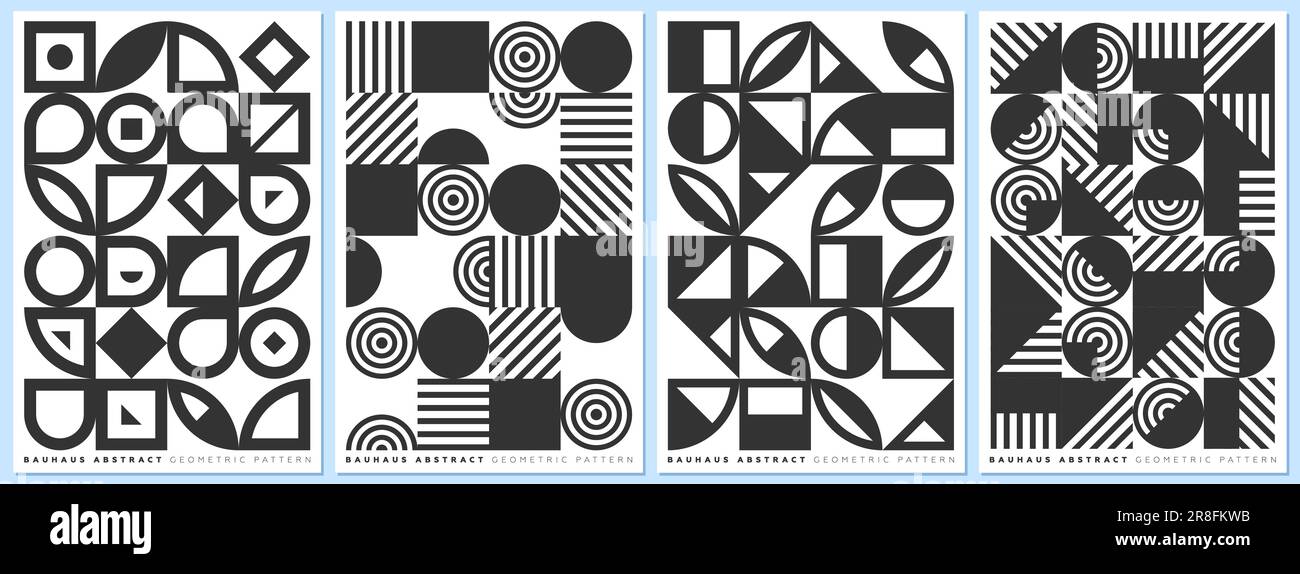 Abstract geometric bauhaus style shapes combination poster set. Memphis ...